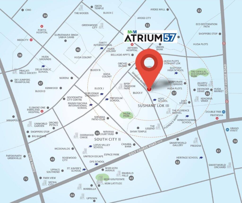 M3M Atrium 57 Gurgaon Location Map - Realty Hunting